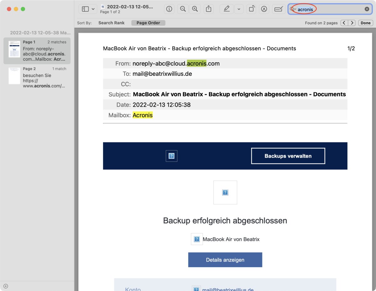 Using DevonTHINK with Mail Archiver for PDFs